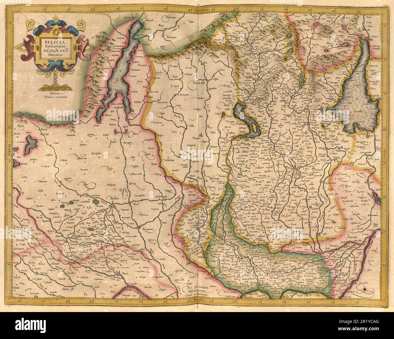 Atlas, map from 1623, Emilia Romagna, Brescia, Garda, Lombardei ...