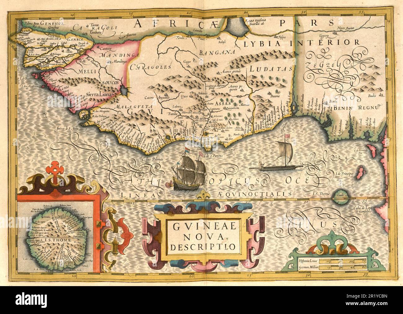 Atlas, map from 1623, New Guinea, digitally restored reproduction from ...