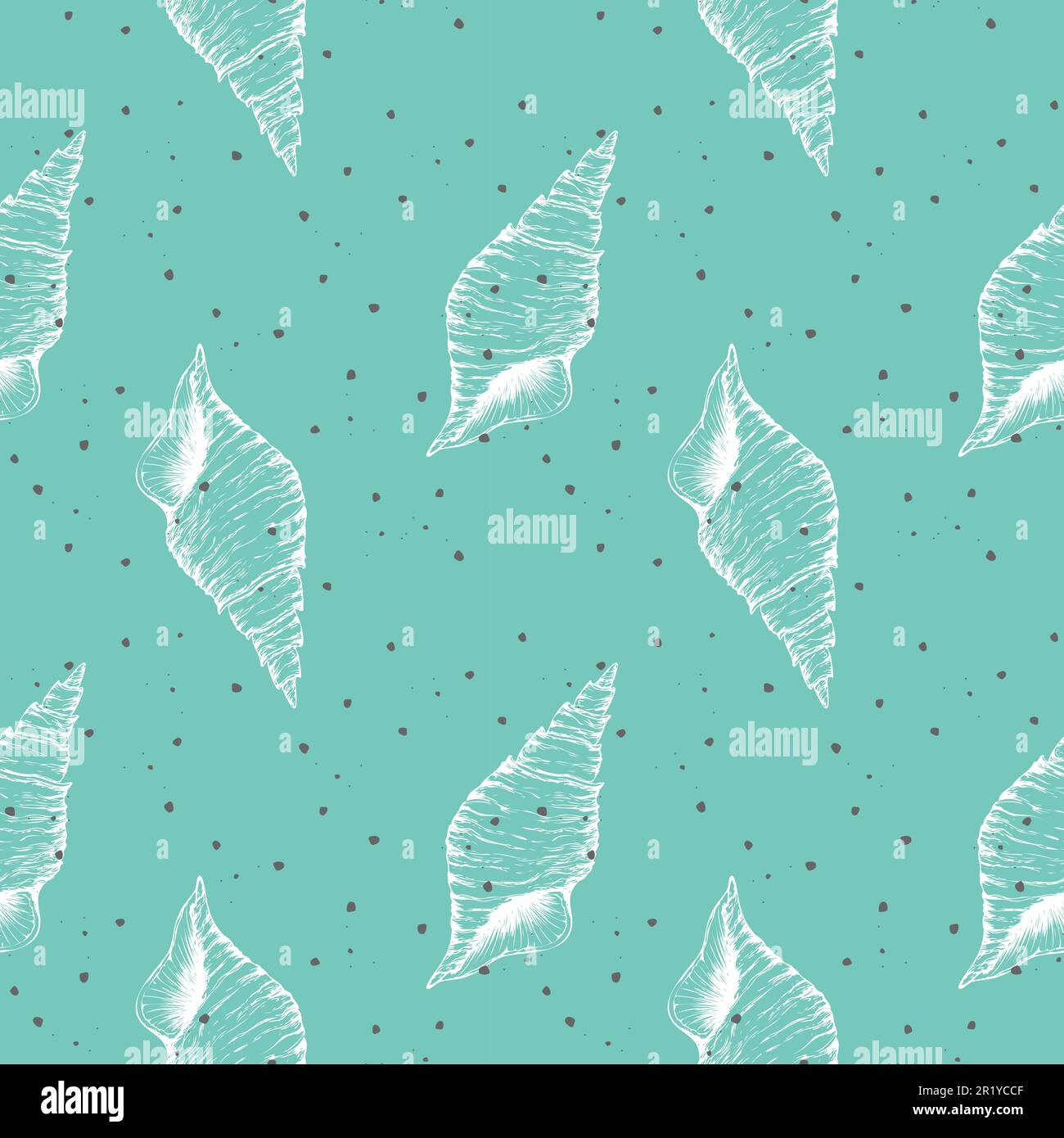 Marine oceanic pattern with white Seashell hand drawn. Vector ...