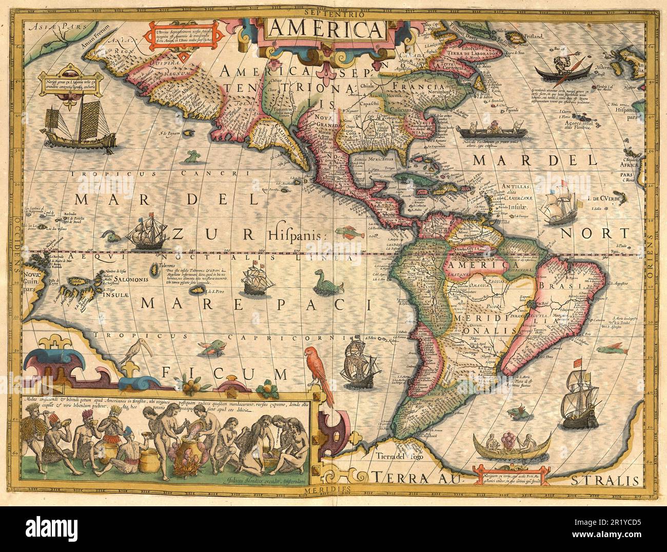 Atlas, map from 1623, America, Central America, South America, Pacific ...