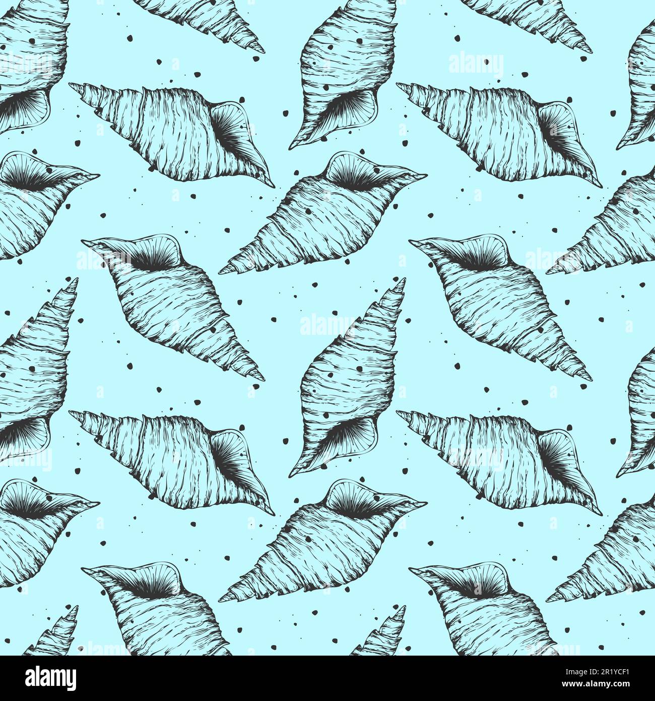 Marine oceanic pattern with contour Seashell hand drawn. Vector ...