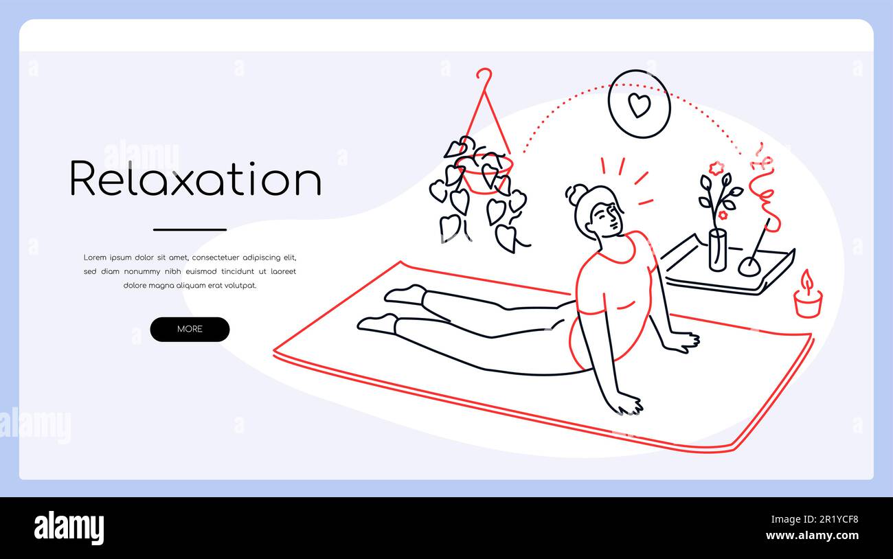 Relaxation and yoga - modern colorful line design style banner Stock ...