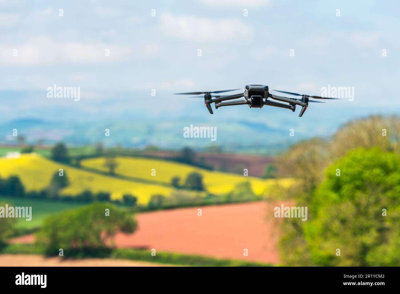 Drone in flight over fields and farms, Devon, England Stock Photo - Alamy