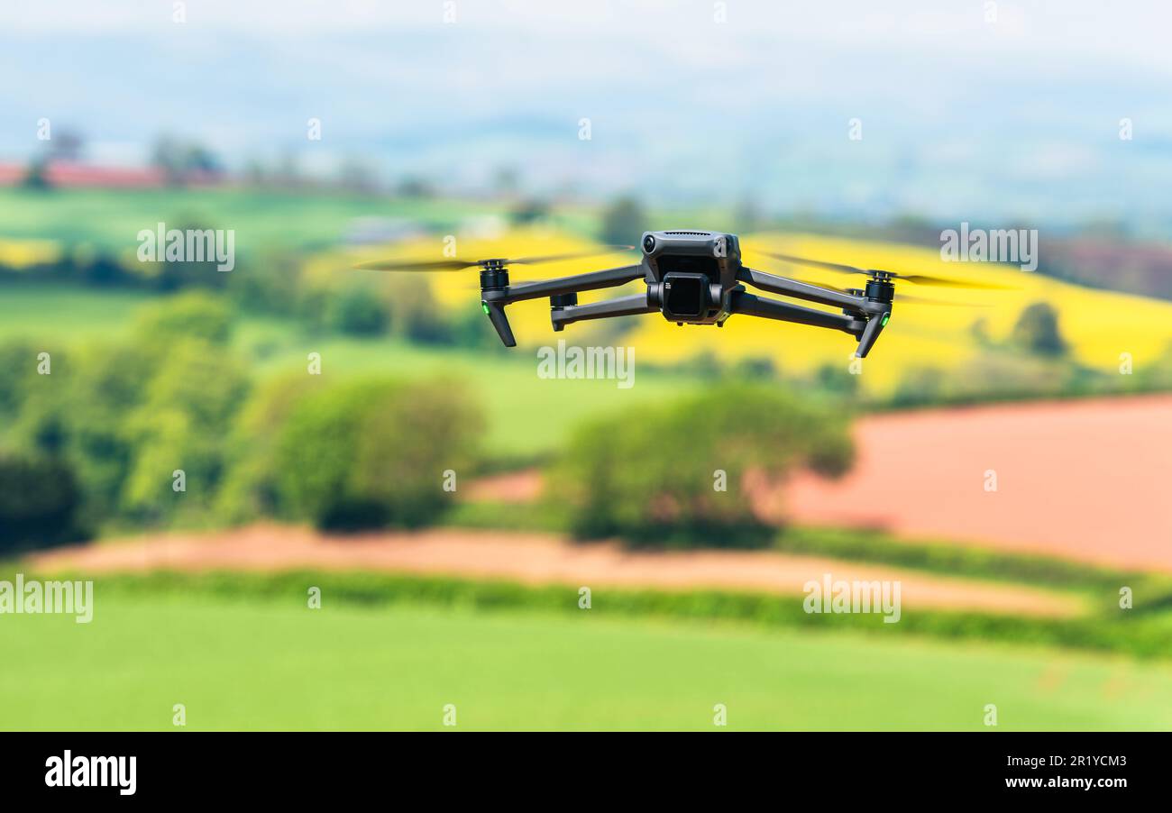Drone in flight over fields and farms, Devon, England Stock Photo - Alamy