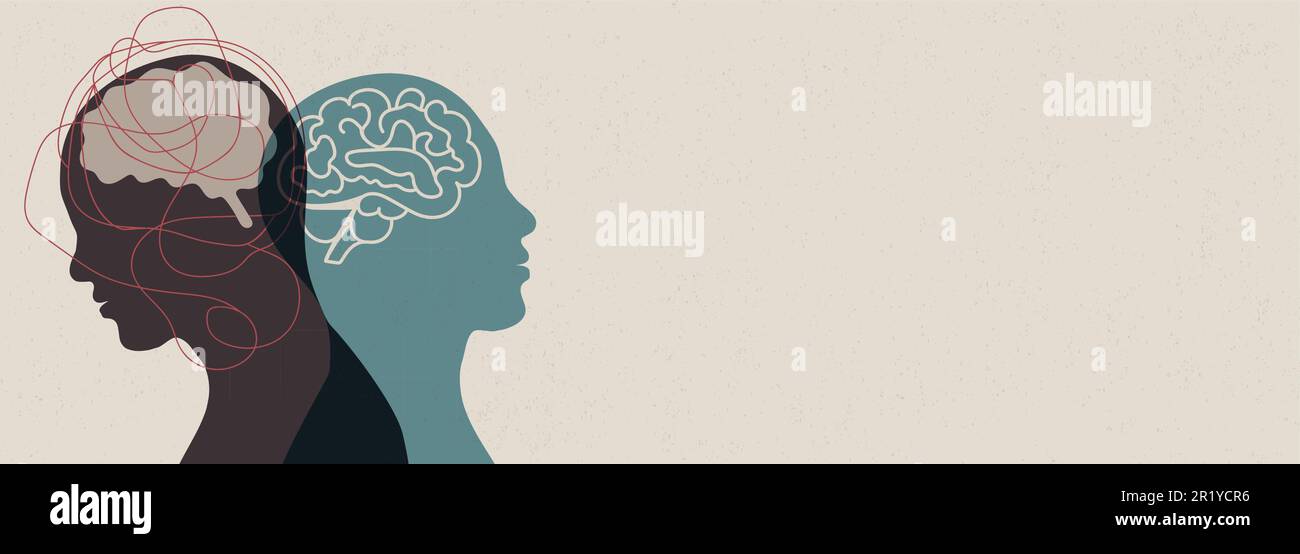 Metaphor bipolar disorder mind mental. Double face with tangle and ...