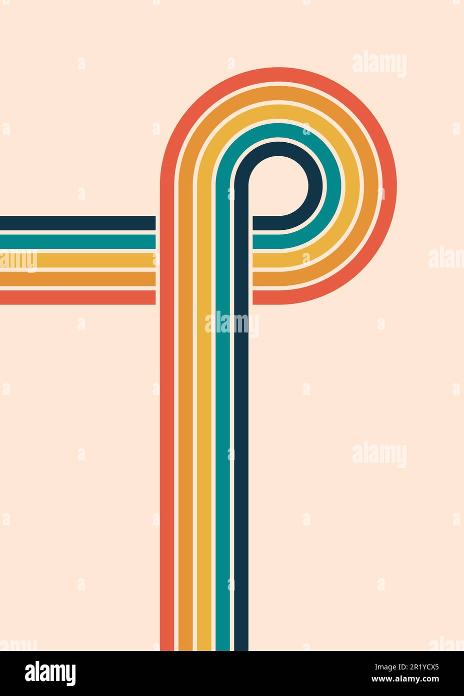 Retro stripes letter P. Vintage 70s colorful lines background. Old ...