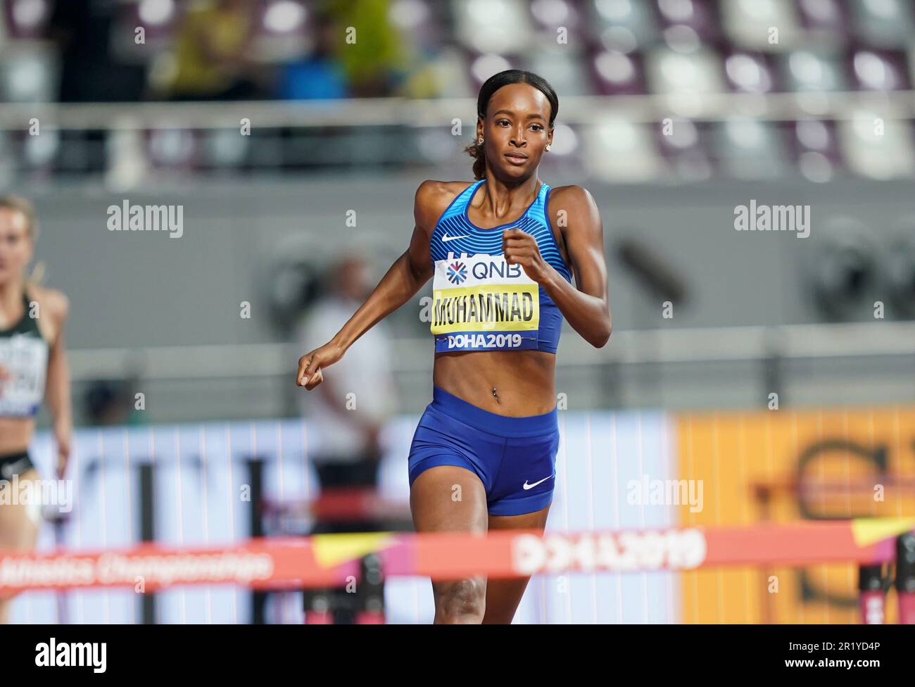 Dalilah MUHAMMAD running the 400m hurdles at the 2019 World Athletics ...