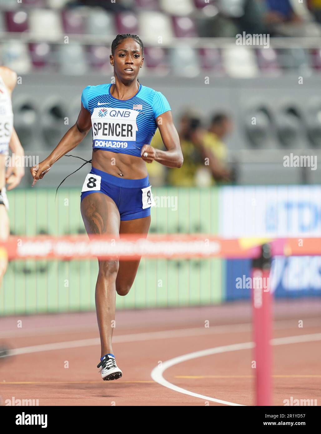 Ashley SPENCER running the 400m hurdles at the 2019 World Athletics ...