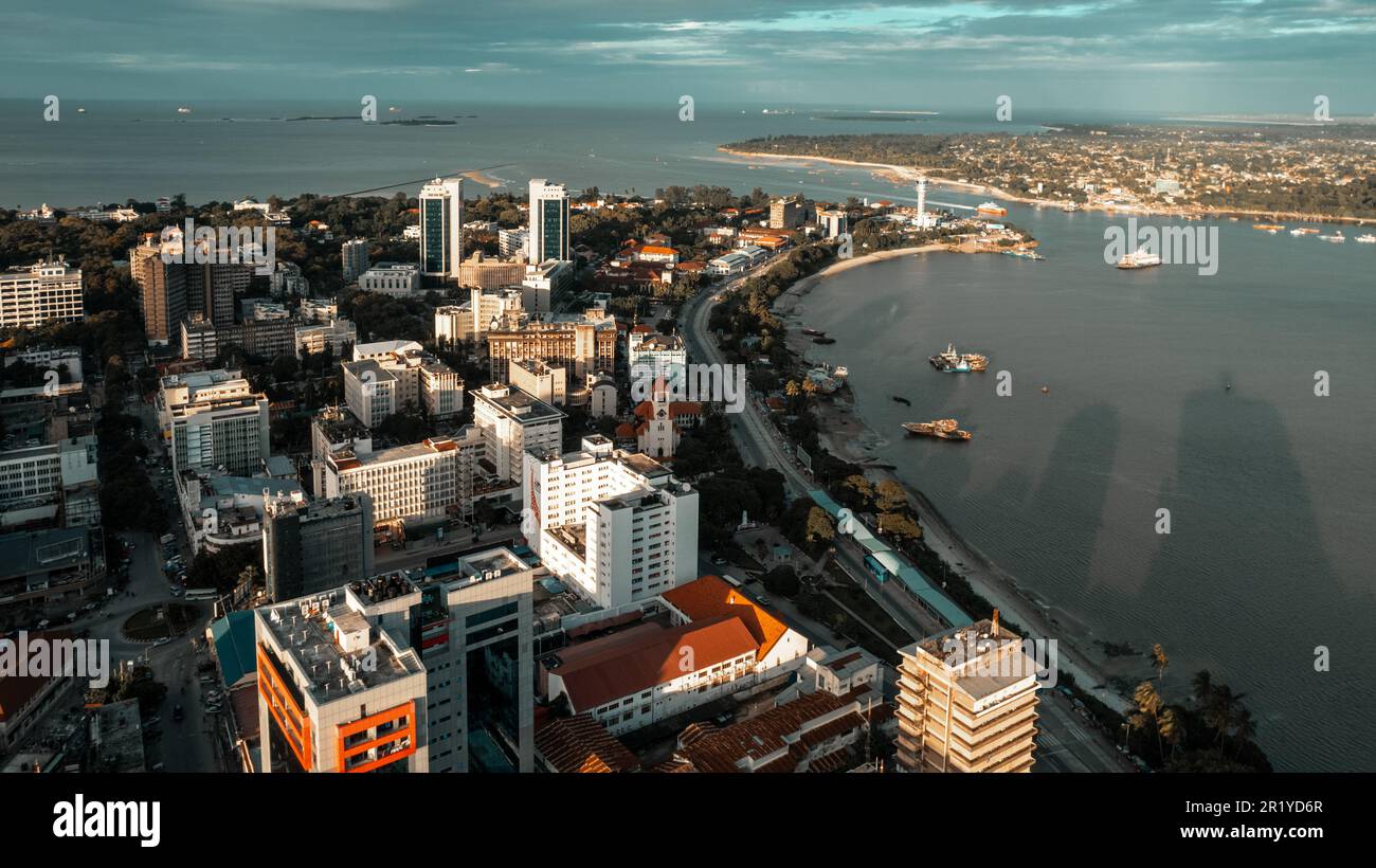 Aerial view of Dar es Salaam, Tanzania, showing a vibrant cityscape ...