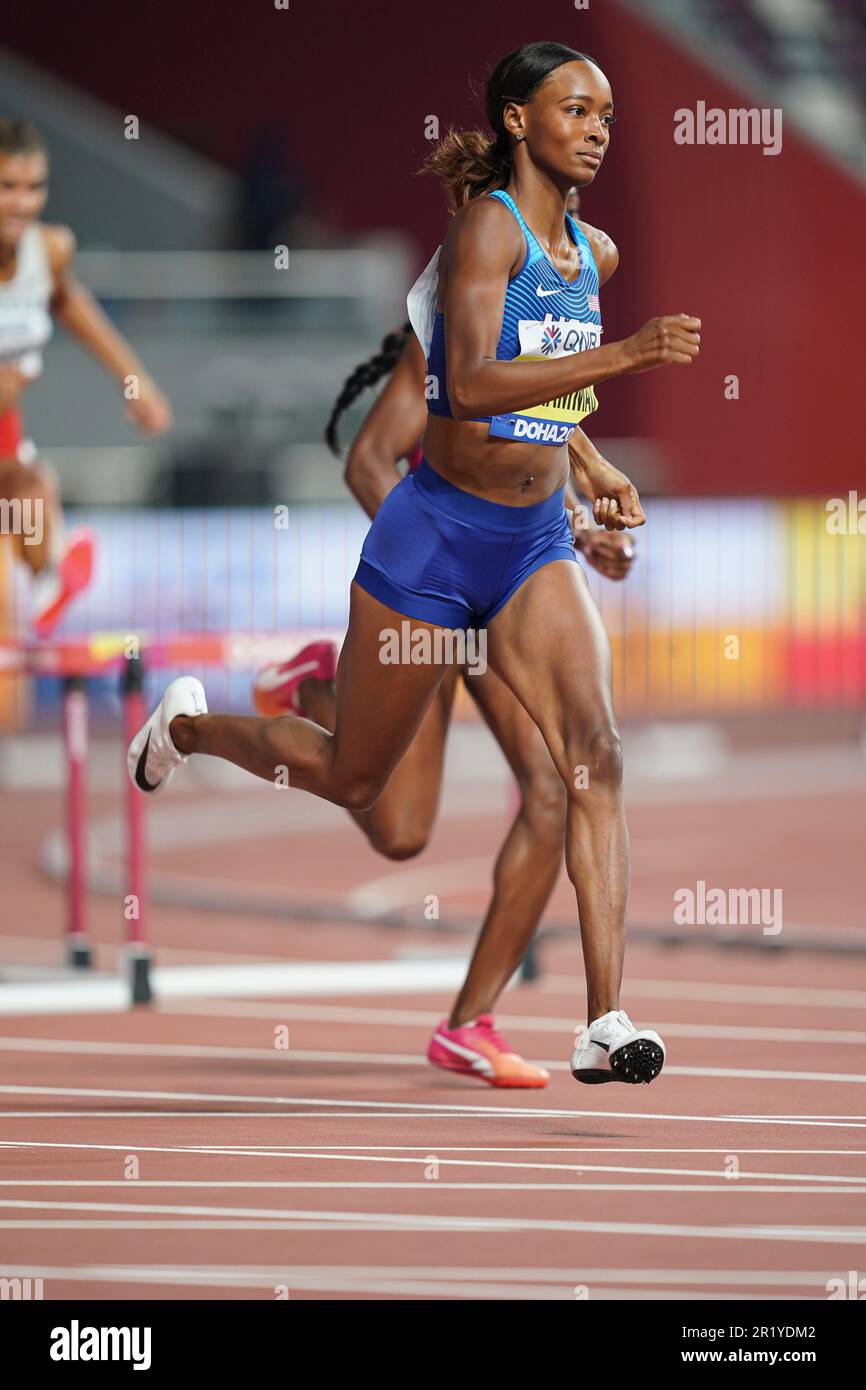 Dalilah MUHAMMAD running the 400m hurdles at the 2019 World Athletics ...
