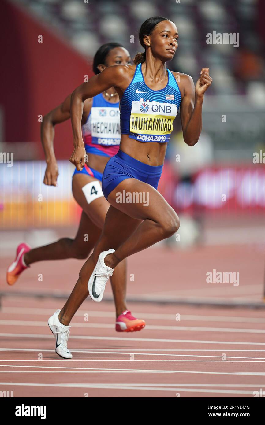 Dalilah MUHAMMAD running the 400m hurdles at the 2019 World Athletics ...
