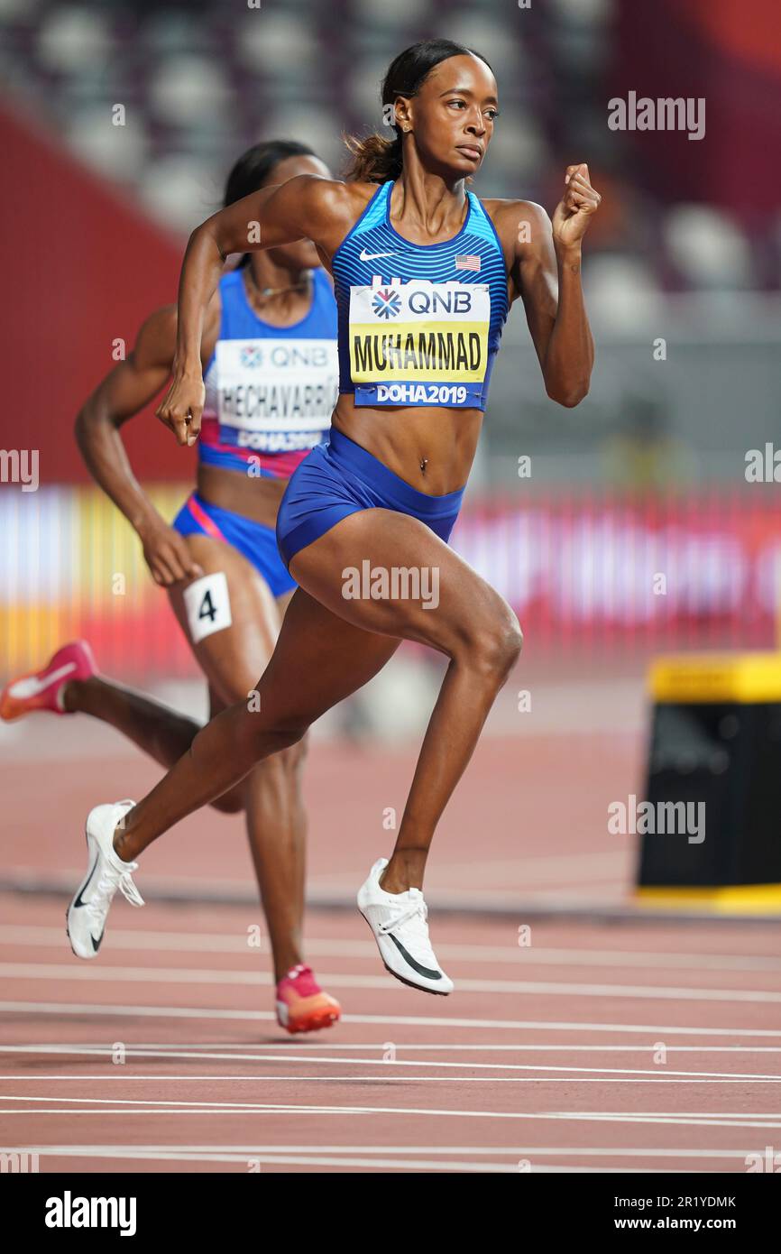 Dalilah MUHAMMAD running the 400m hurdles at the 2019 World Athletics ...