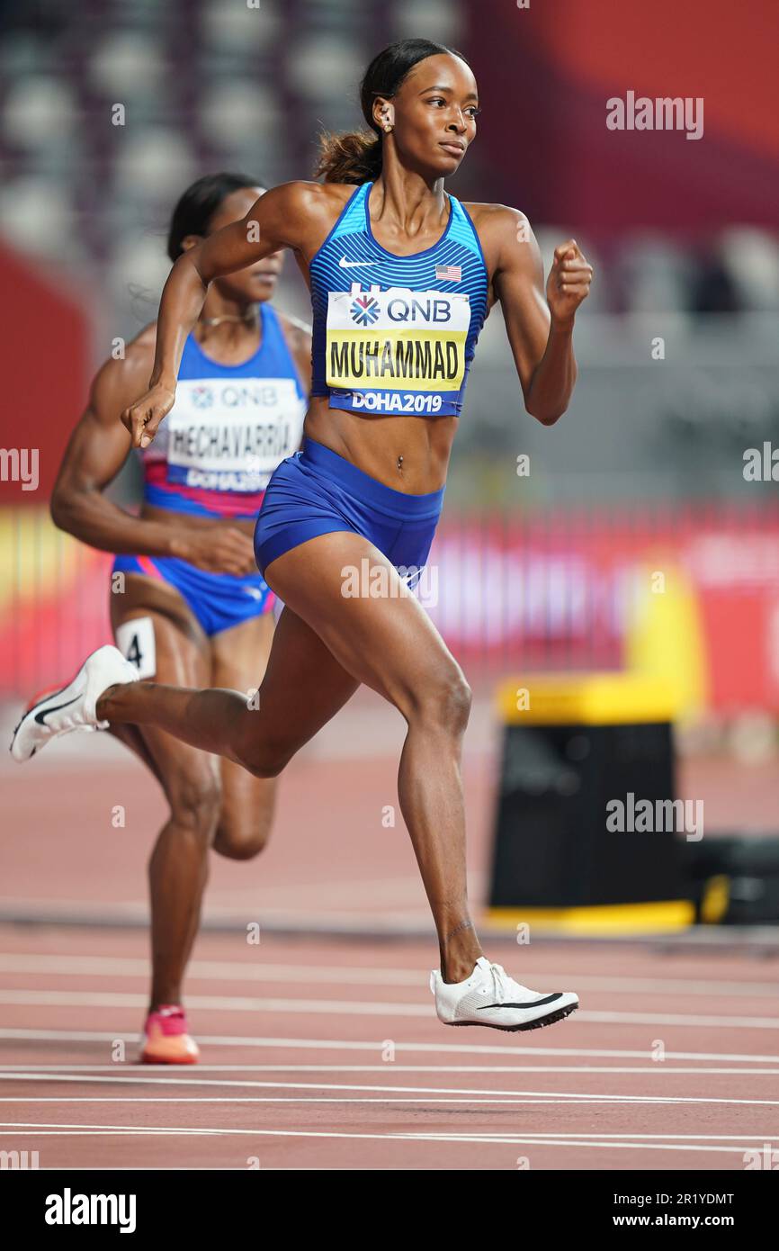 Dalilah MUHAMMAD running the 400m hurdles at the 2019 World Athletics ...