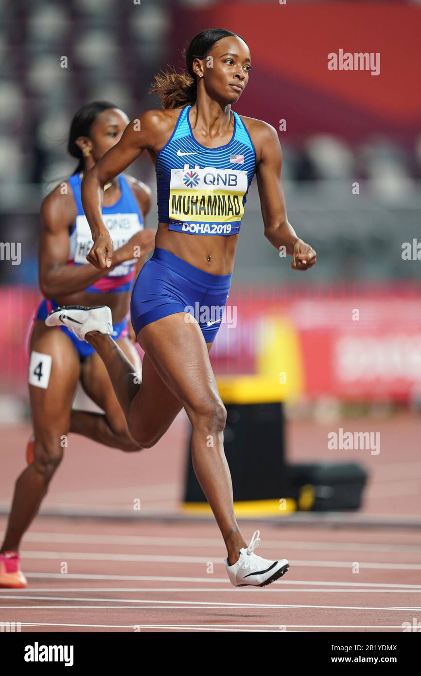 Dalilah MUHAMMAD running the 400m hurdles at the 2019 World Athletics ...