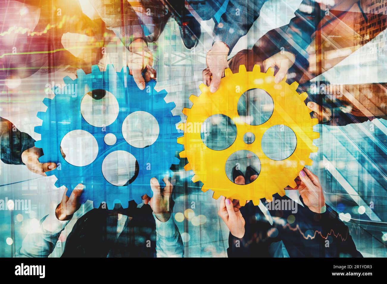 Business team work together and combine pieces of gears. Partnership ...