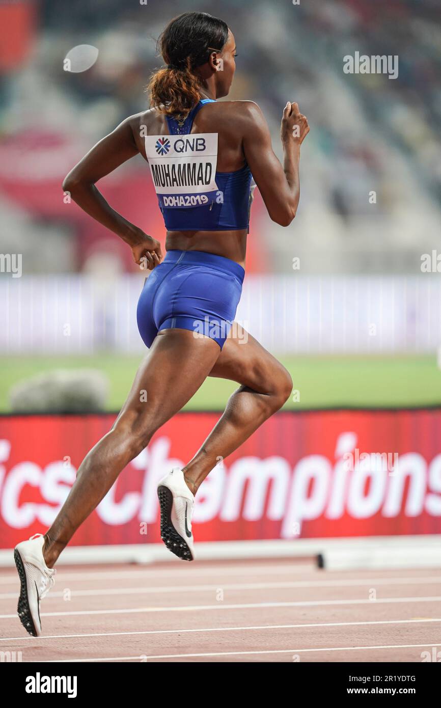 Dalilah MUHAMMAD running the 400m hurdles at the 2019 World Athletics ...