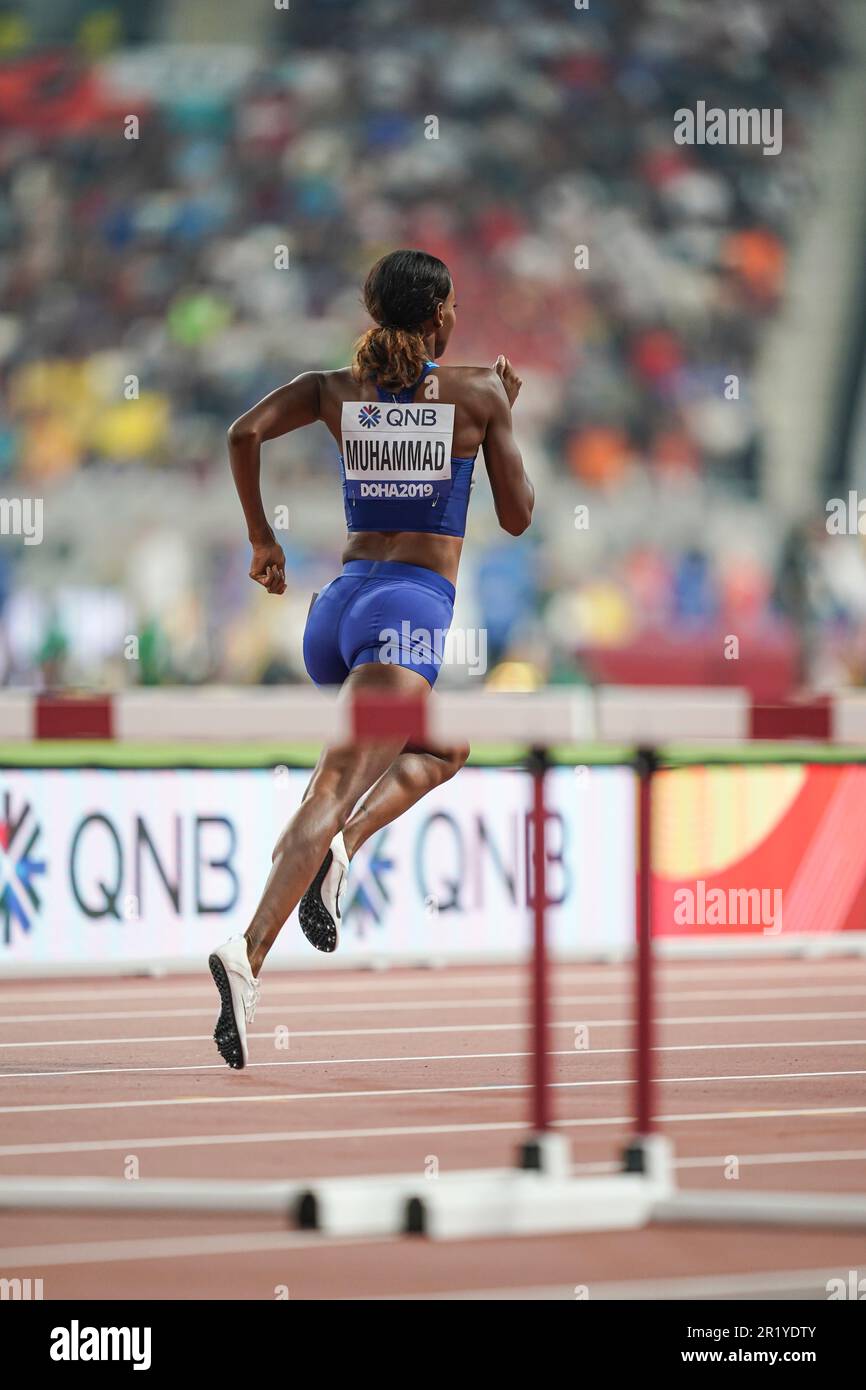 Dalilah MUHAMMAD running the 400m hurdles at the 2019 World Athletics ...