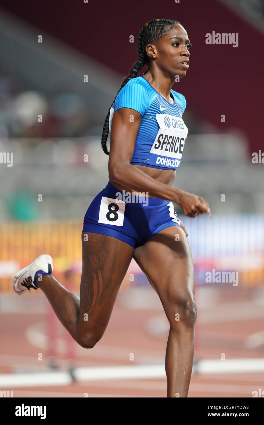 Ashley SPENCER running the 400m hurdles at the 2019 World Athletics ...