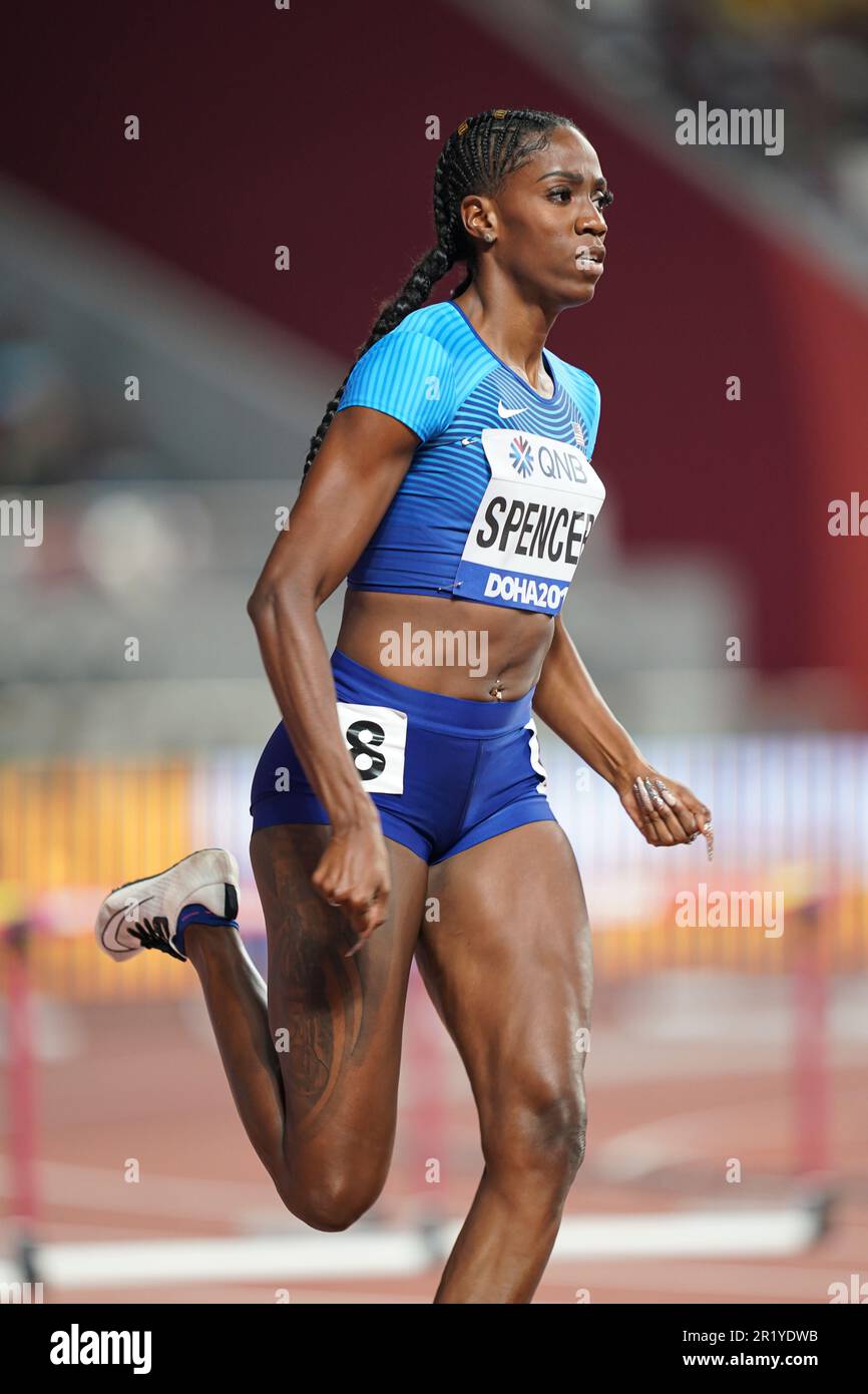 Ashley SPENCER running the 400m hurdles at the 2019 World Athletics ...