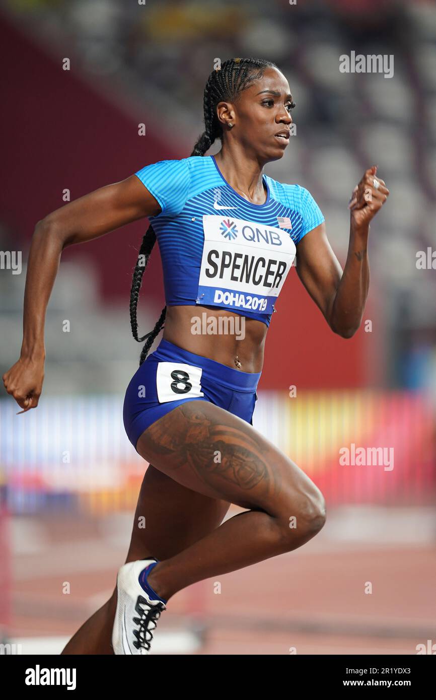Ashley SPENCER running the 400m hurdles at the 2019 World Athletics ...