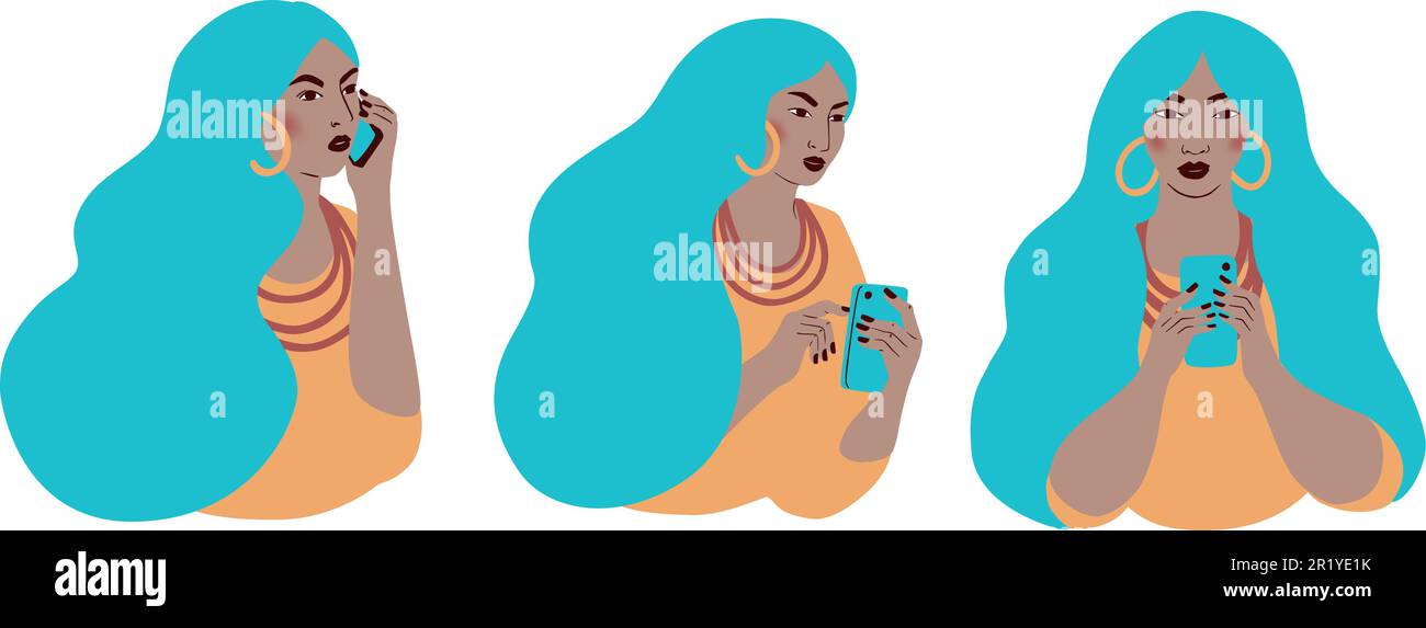 Pack of Illustrations icons of modern young woman. Graphic resource ...