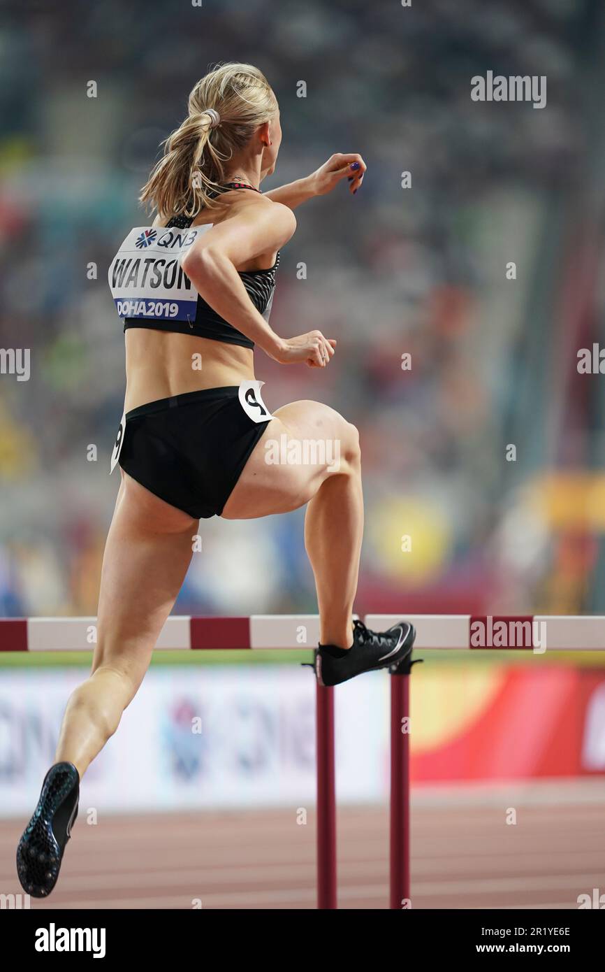Sage WATSON running the 400m hurdles at the 2019 World Athletics Championships in Doha Stock ...