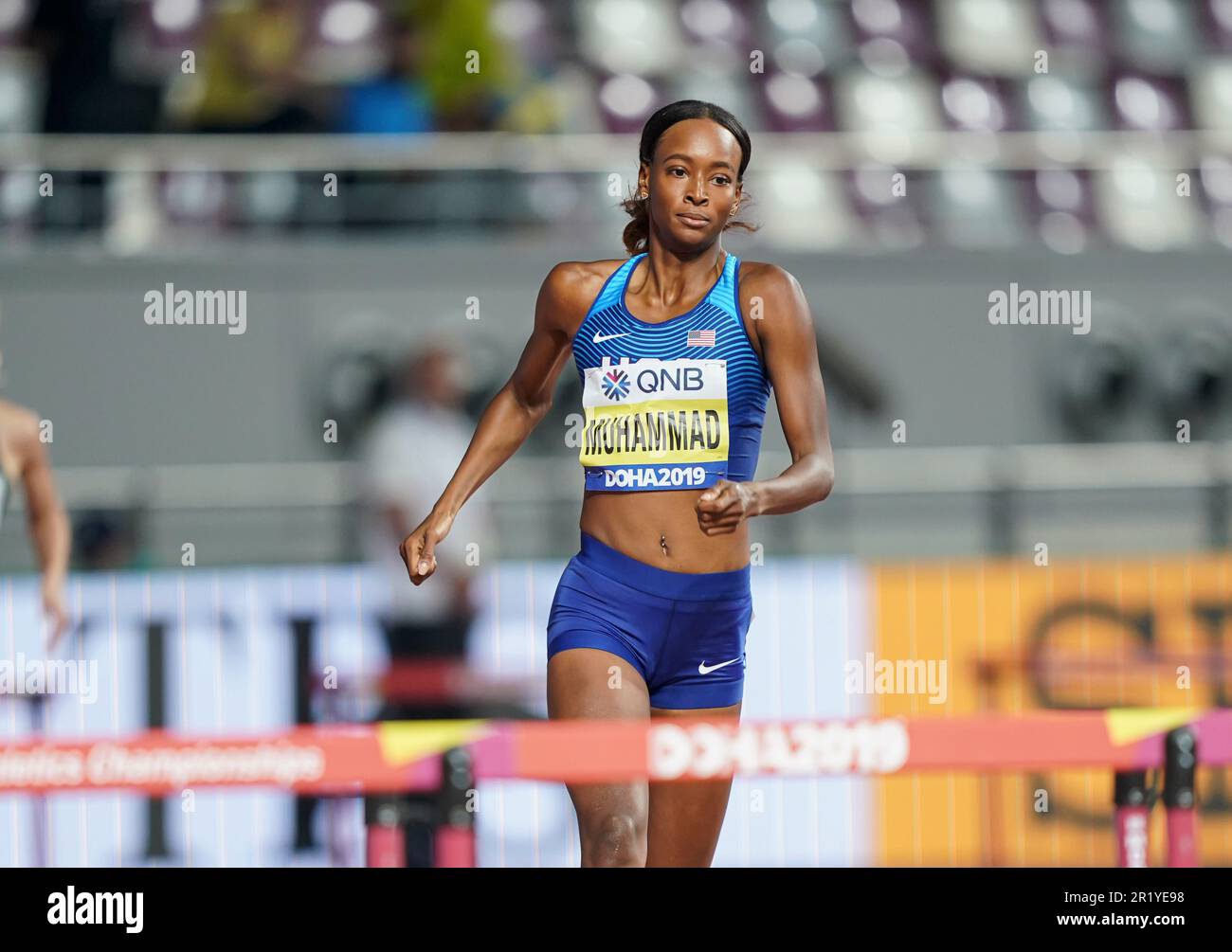 Dalilah MUHAMMAD running the 400m hurdles at the 2019 World Athletics ...