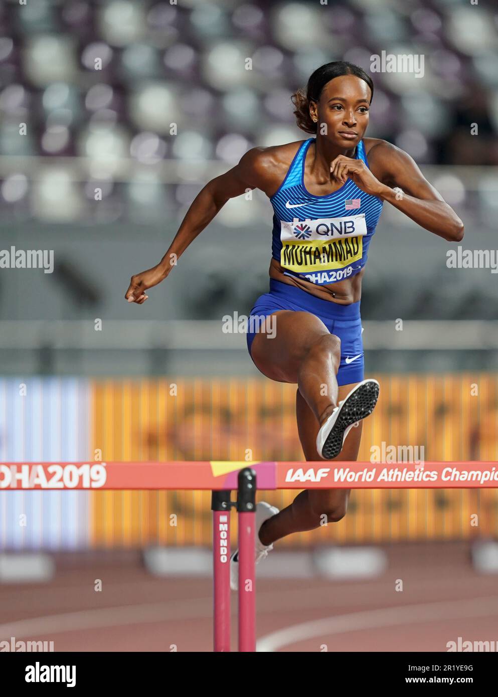 Dalilah MUHAMMAD running the 400m hurdles at the 2019 World Athletics ...