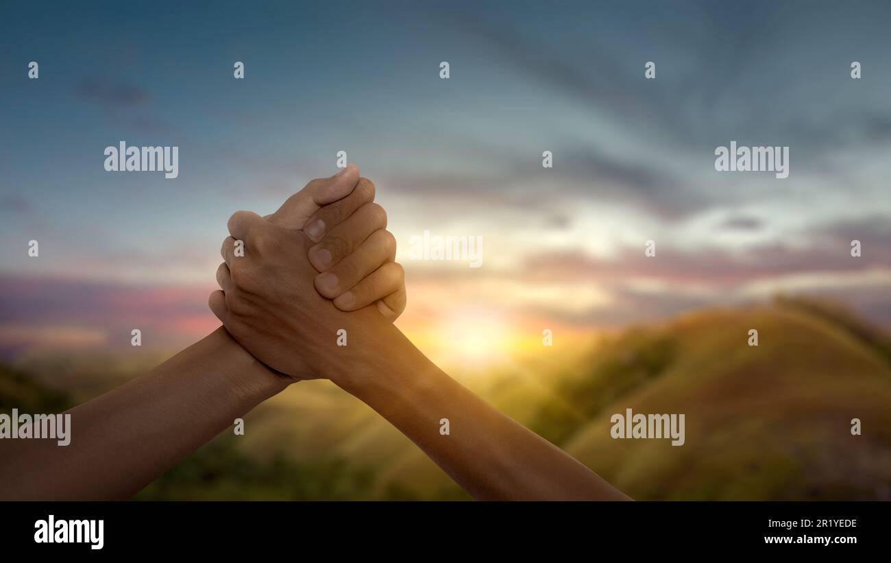 The hand gesture of friendship. International friendship day concept ...