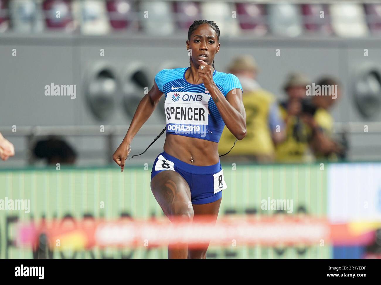 Ashley SPENCER running the 400m hurdles at the 2019 World Athletics ...
