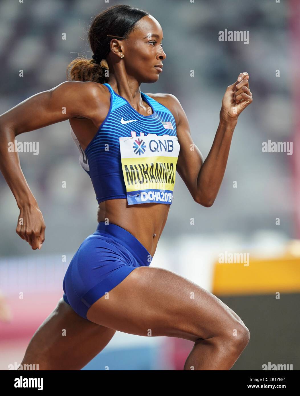 Dalilah MUHAMMAD running the 400m hurdles at the 2019 World Athletics ...
