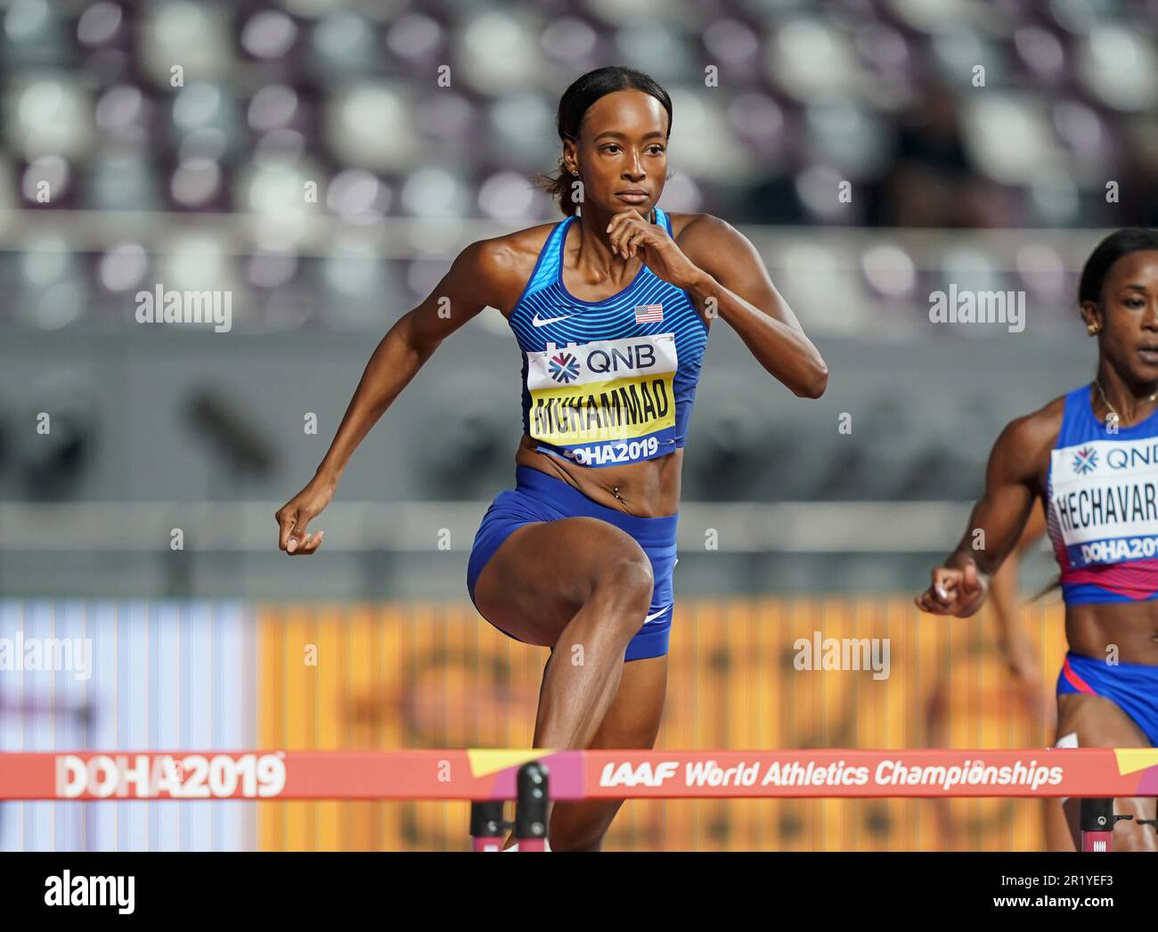 Dalilah MUHAMMAD running the 400m hurdles at the 2019 World Athletics ...