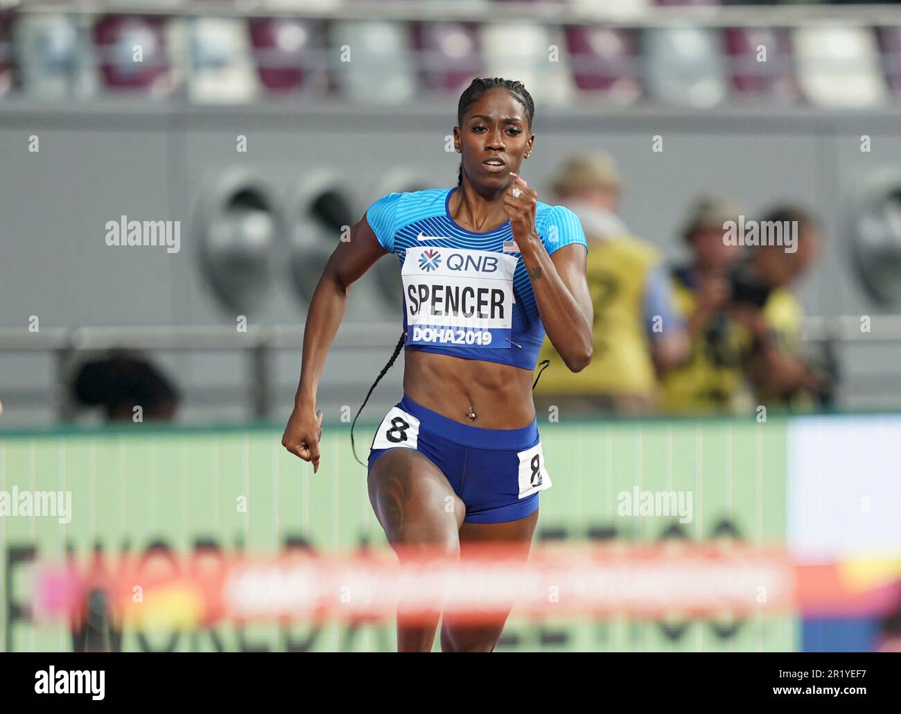 Ashley SPENCER running the 400m hurdles at the 2019 World Athletics ...