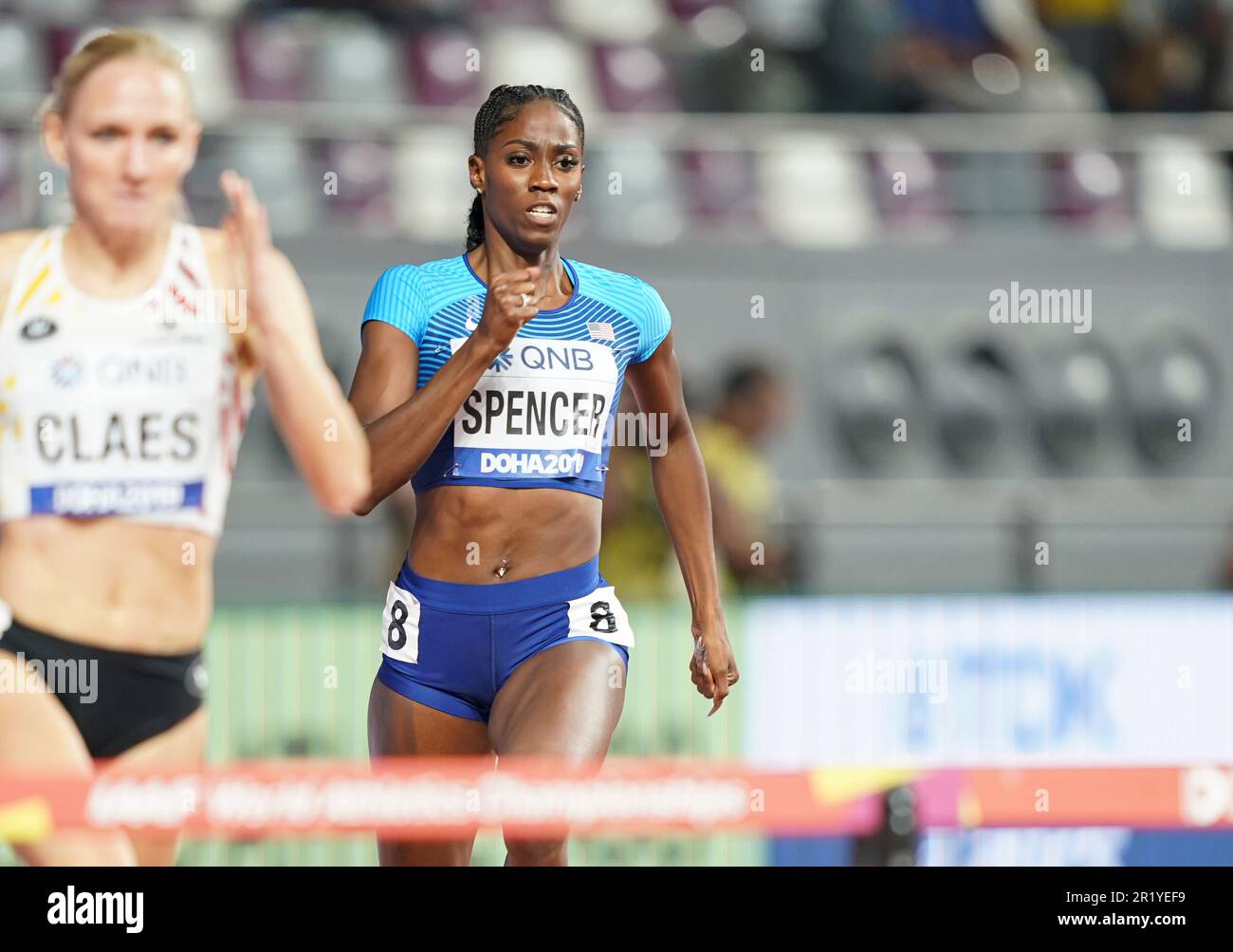 Ashley SPENCER running the 400m hurdles at the 2019 World Athletics ...