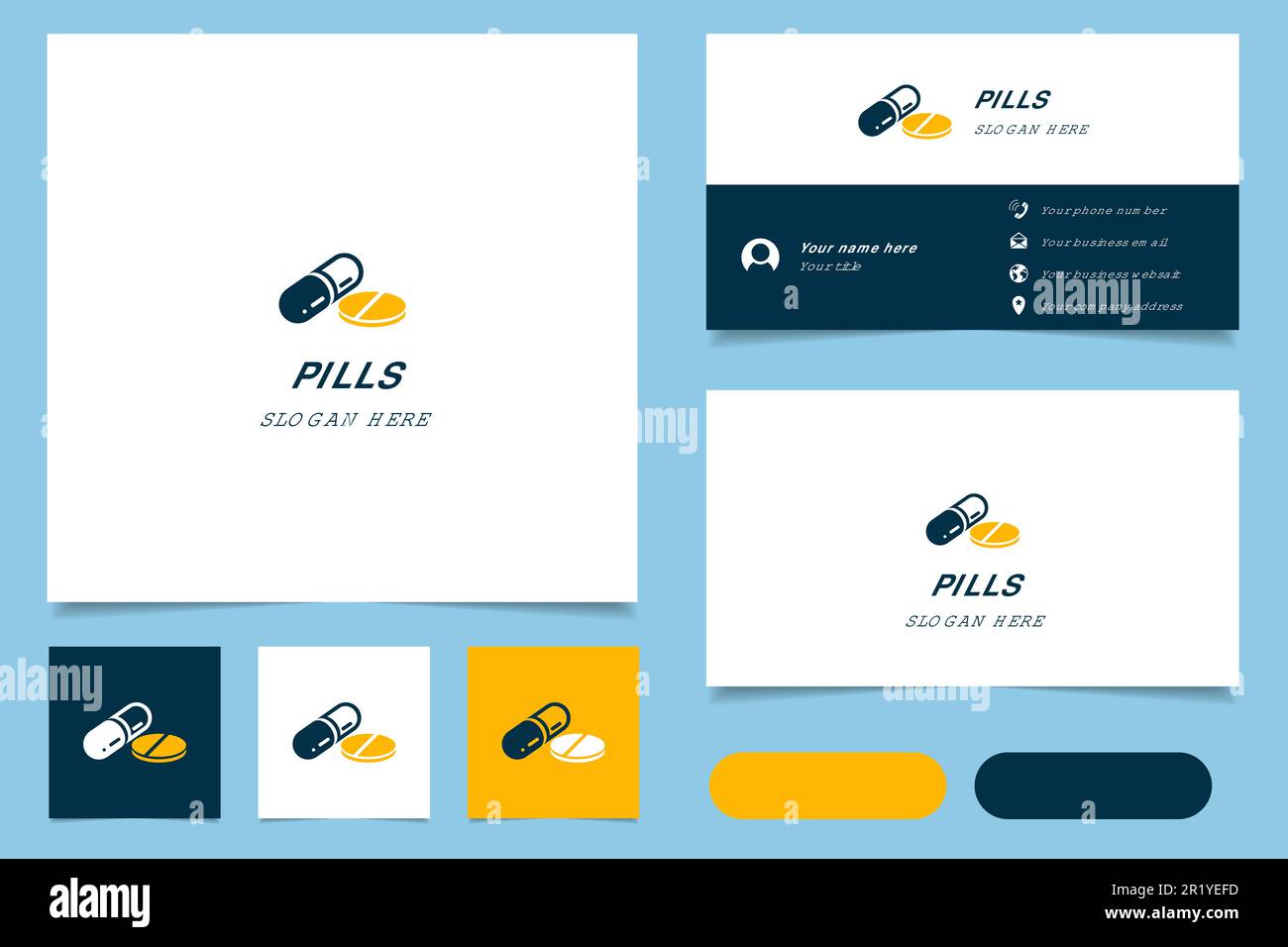 Pills logo design with editable slogan. Branding book and business card ...