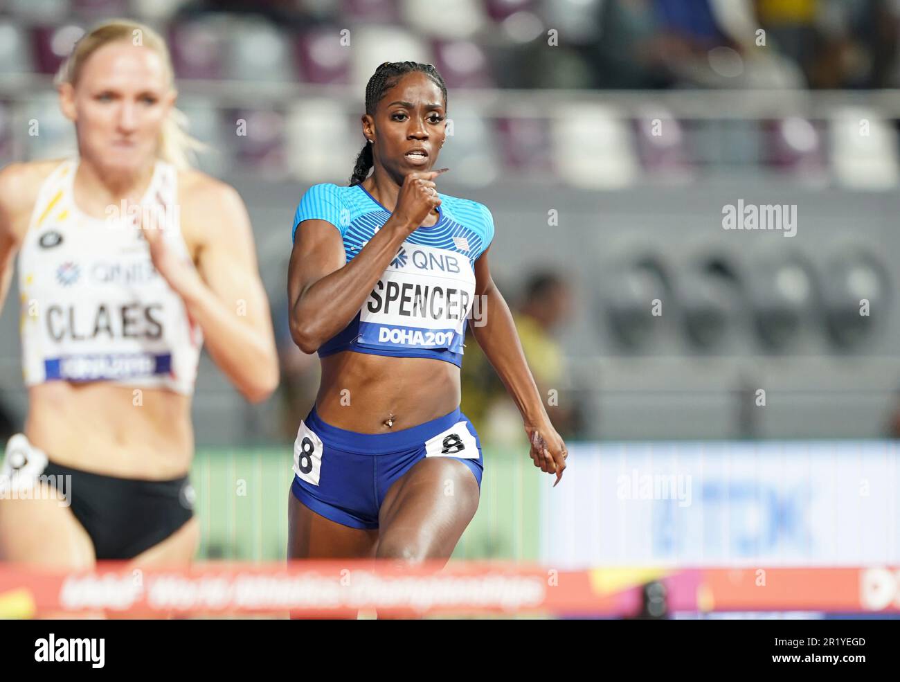 Ashley SPENCER running the 400m hurdles at the 2019 World Athletics ...