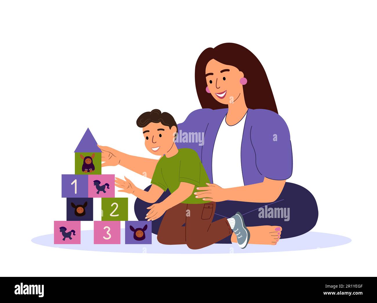 Happy Smiling Family Playing Cubes Bricks Game.Young Adult Parent ...