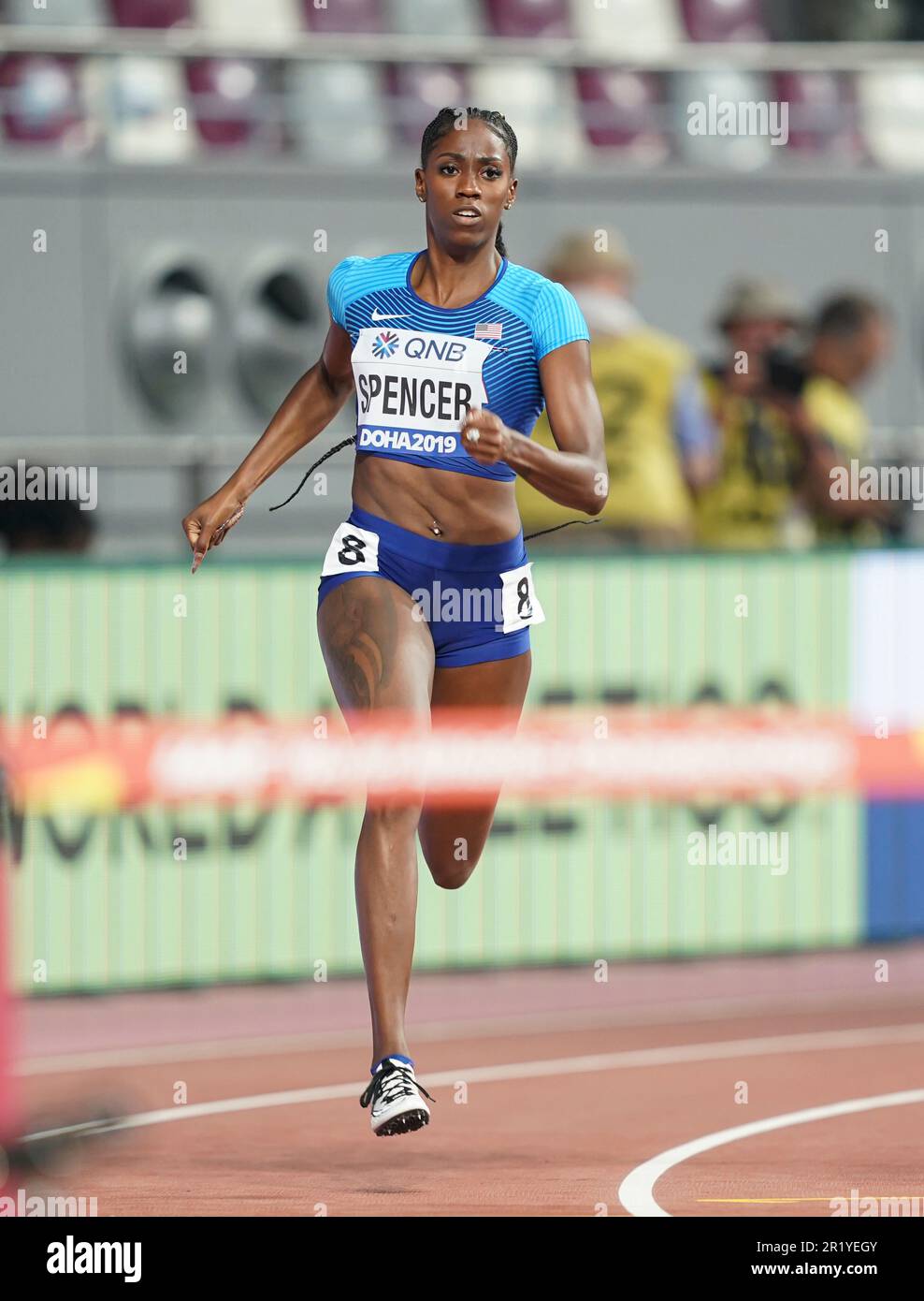 Ashley SPENCER running the 400m hurdles at the 2019 World Athletics ...