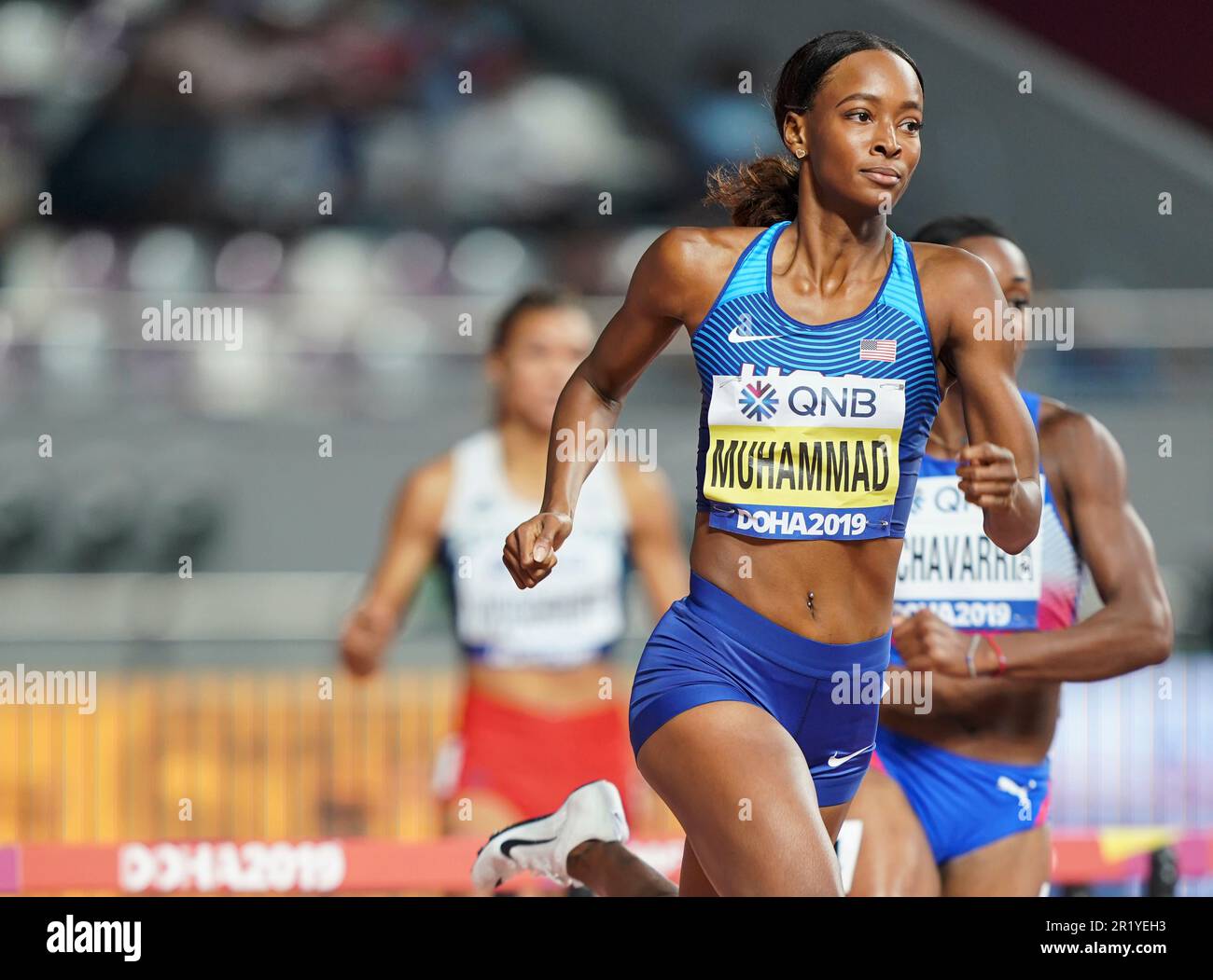 Dalilah MUHAMMAD running the 400m hurdles at the 2019 World Athletics ...