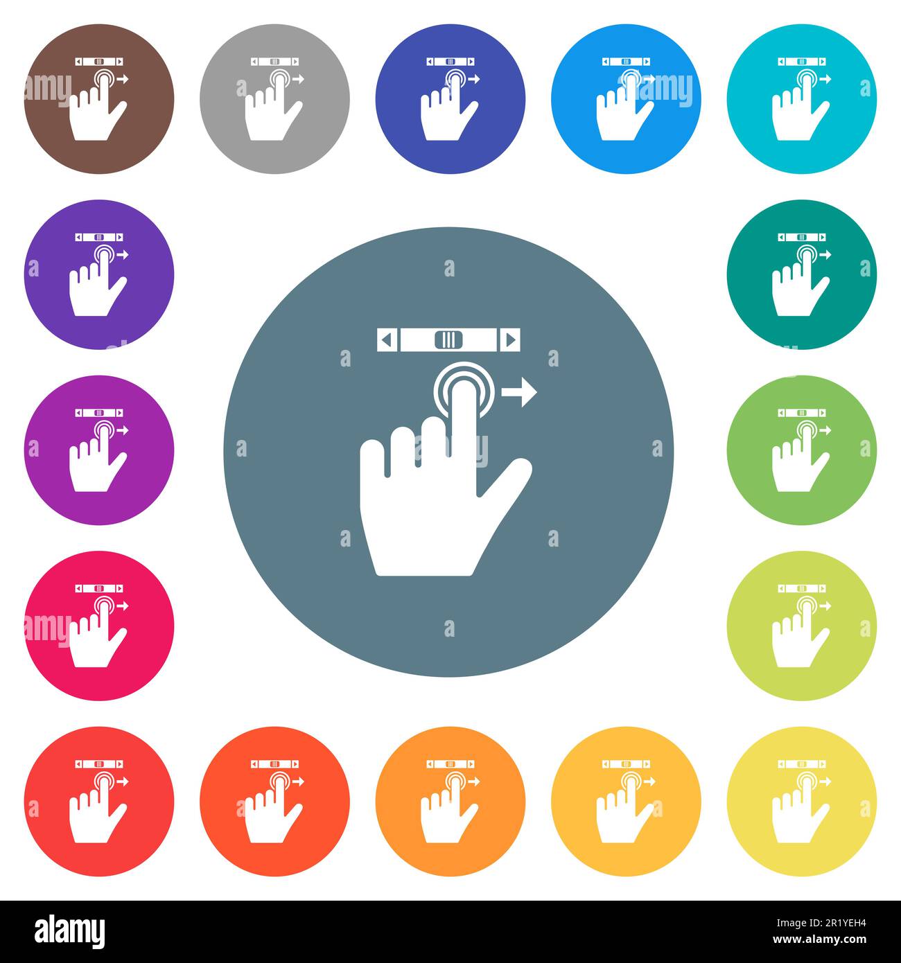 left handed scroll right gesture flat white icons on round color ...