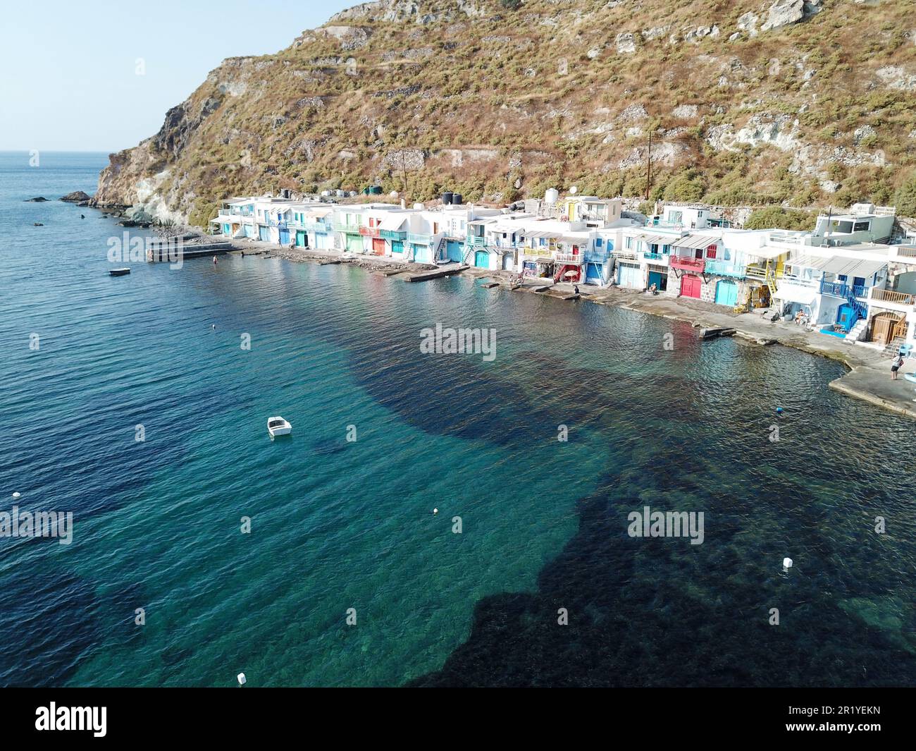 An aerial perspective of the stunning Island of Milos, Greece Stock ...