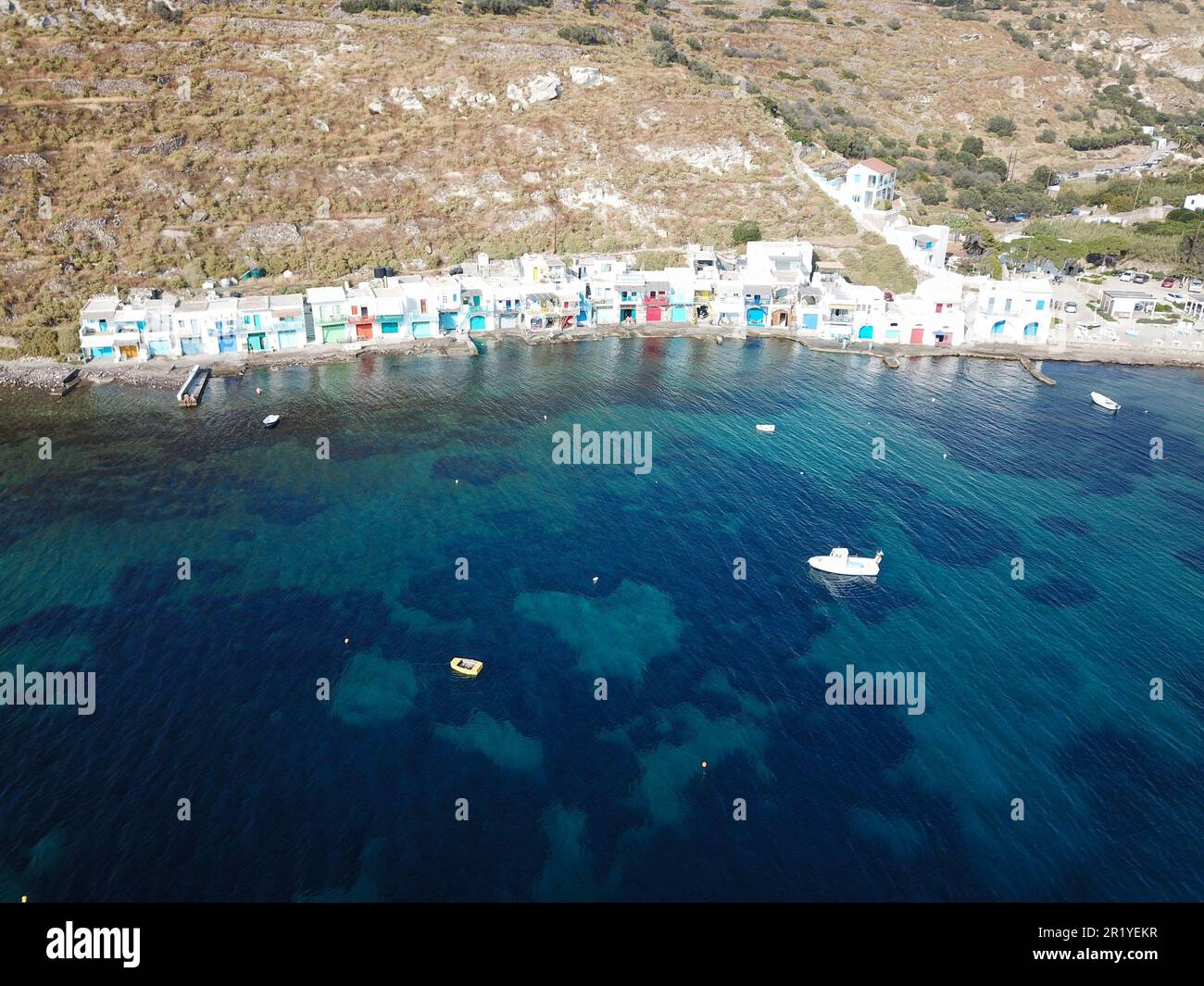 An aerial perspective of the stunning Island of Milos, Greece Stock ...