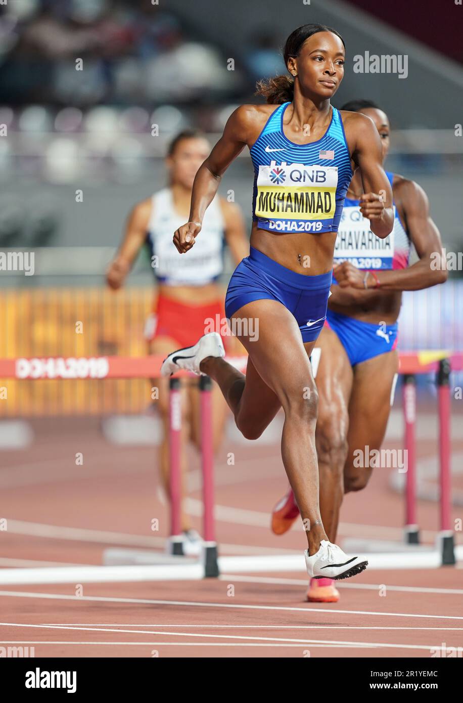 Dalilah MUHAMMAD running the 400m hurdles at the 2019 World Athletics ...