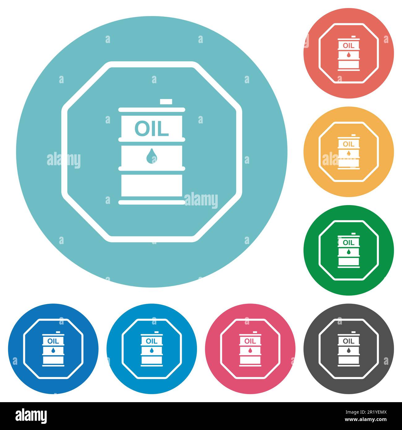Octagon shaped crude oil sanction sign solid flat white icons on round ...