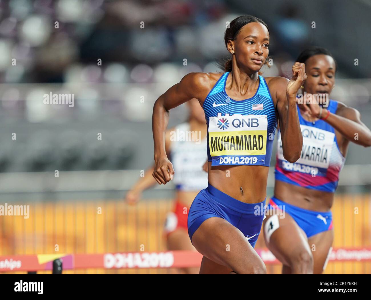 Dalilah MUHAMMAD running the 400m hurdles at the 2019 World Athletics ...
