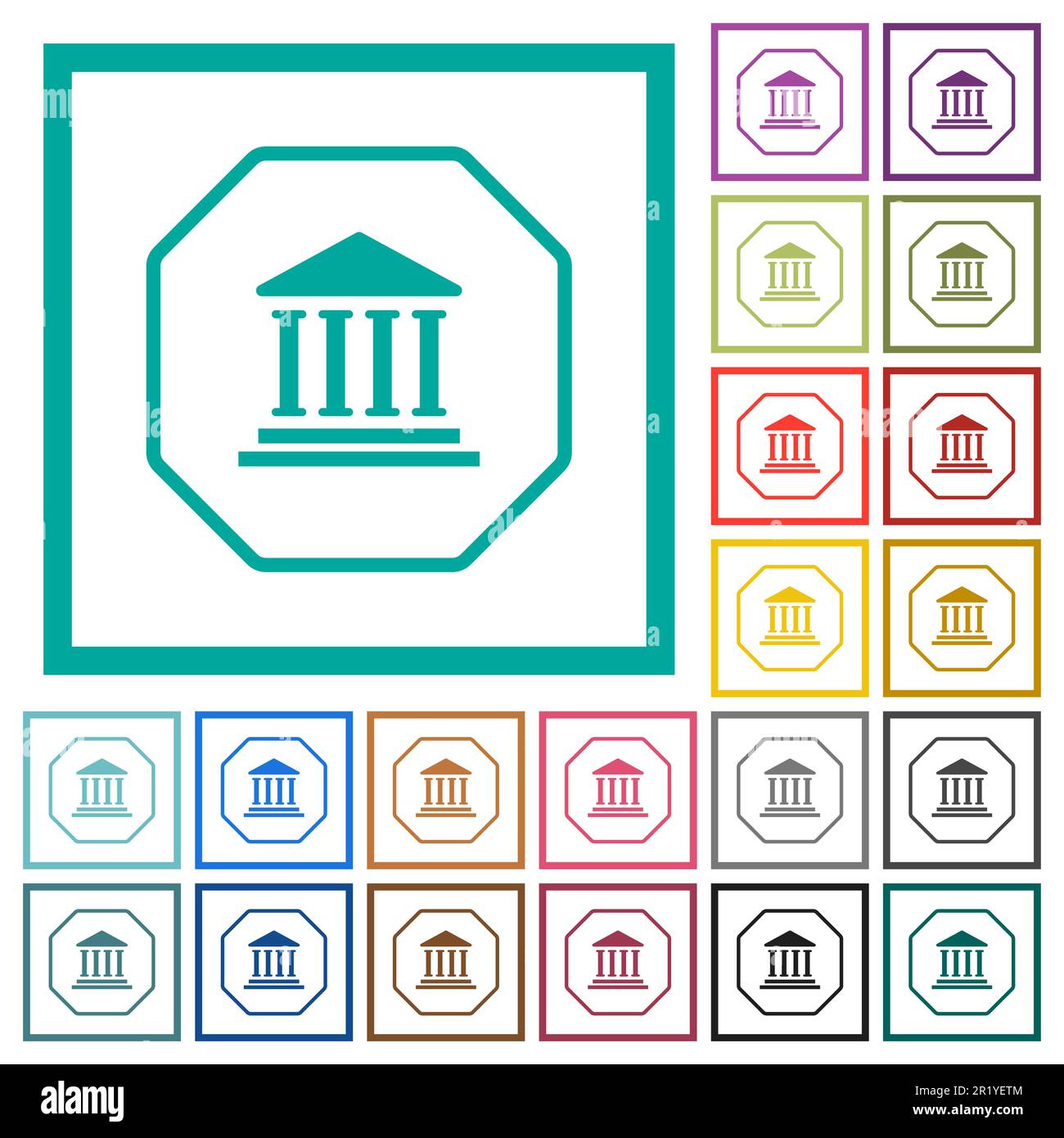 Octagon shaped banking sanction sign outline flat color icons with ...