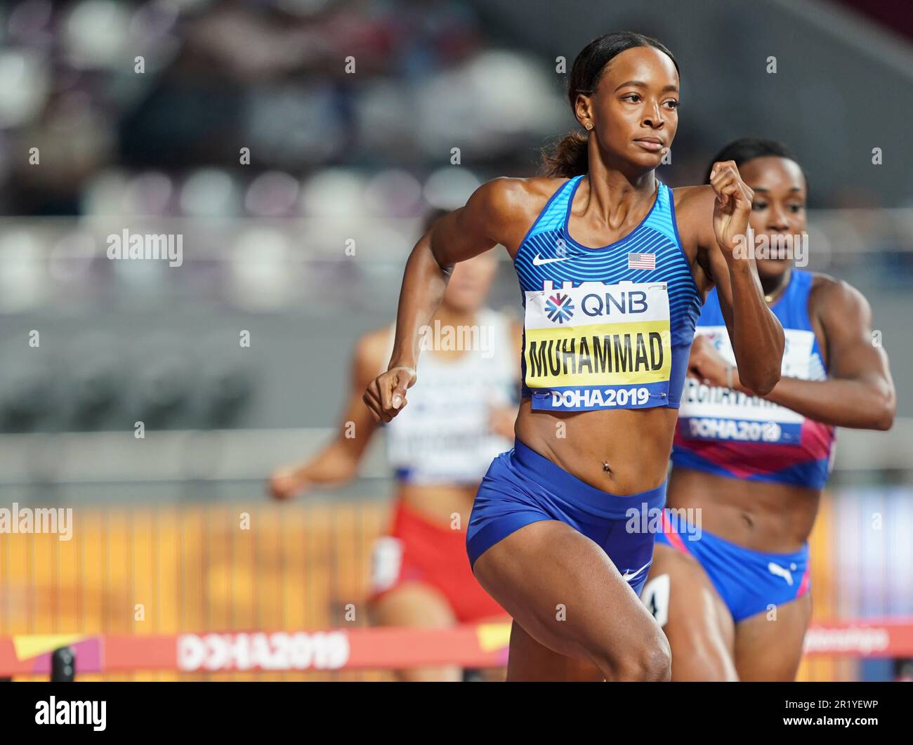 Dalilah MUHAMMAD running the 400m hurdles at the 2019 World Athletics ...