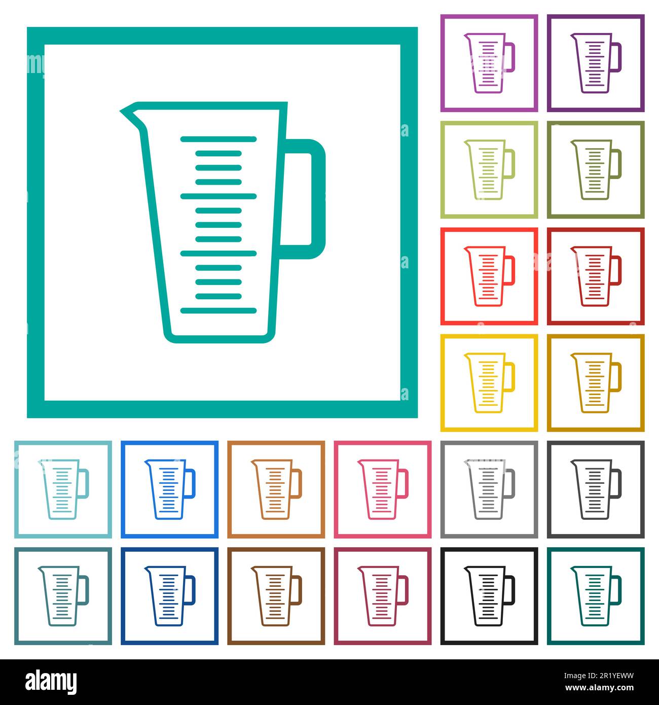 Measuring Cup Outline Flat Color Icons With Quadrant Frames On White Background Stock Vector