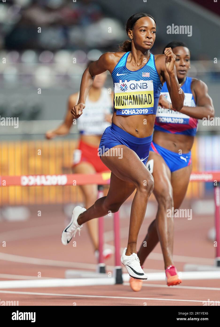 Dalilah MUHAMMAD running the 400m hurdles at the 2019 World Athletics ...
