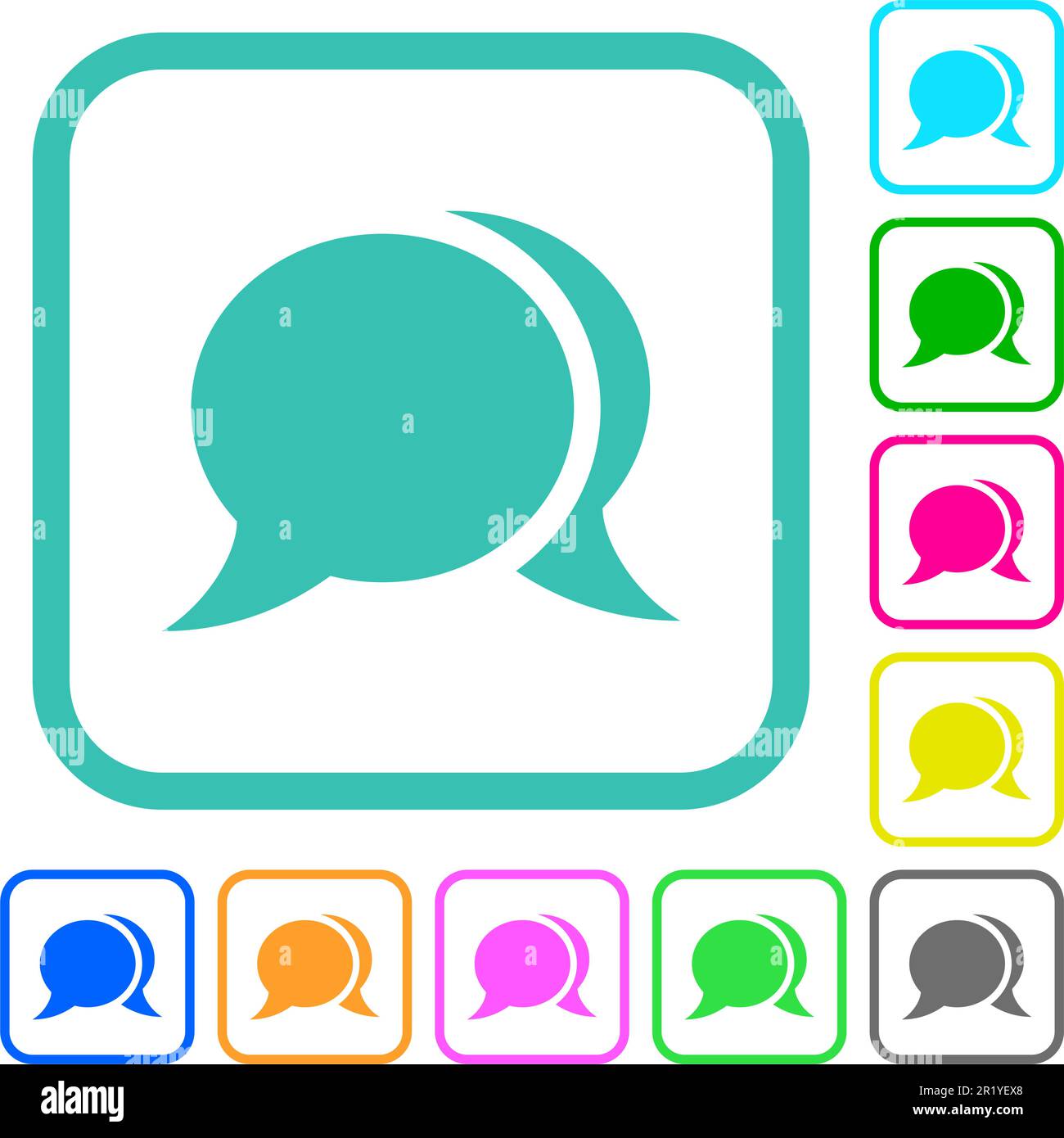 Two oval chat bubbles solid vivid colored flat icons in curved borders ...